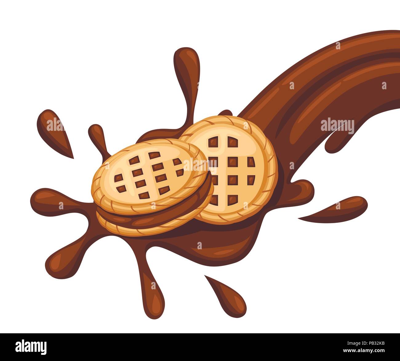 Sandwich cookies. Chocolate cookies with choco cream flow. Cracker drop ...