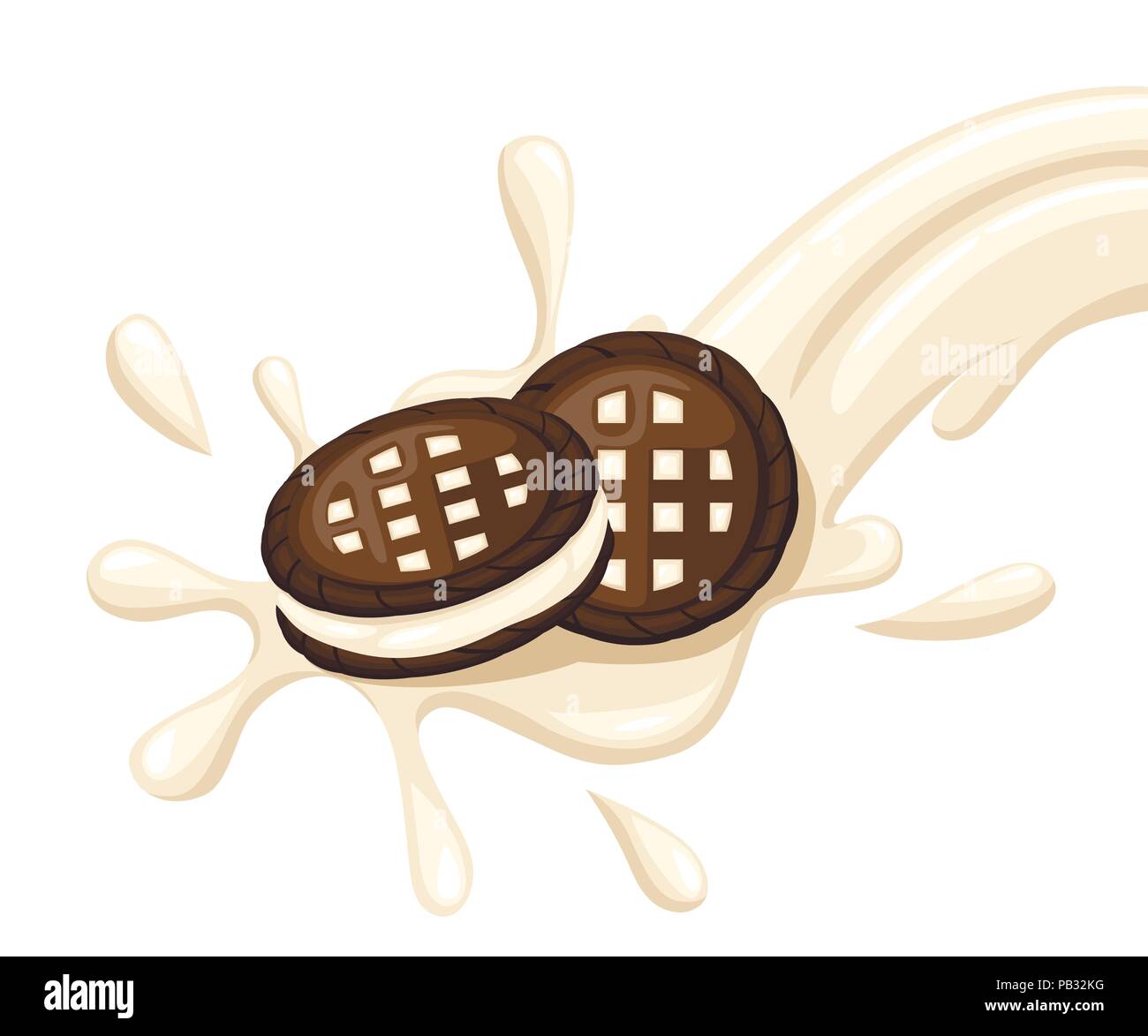 Sandwich cookies. Chocolate cookies with vanilla cream flow. Cracker ...