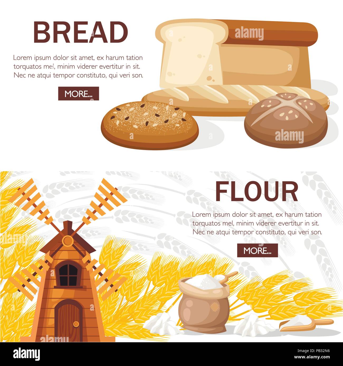 Group of bakery bread. Wheat bread, french baguette, ciabatta, toast ...