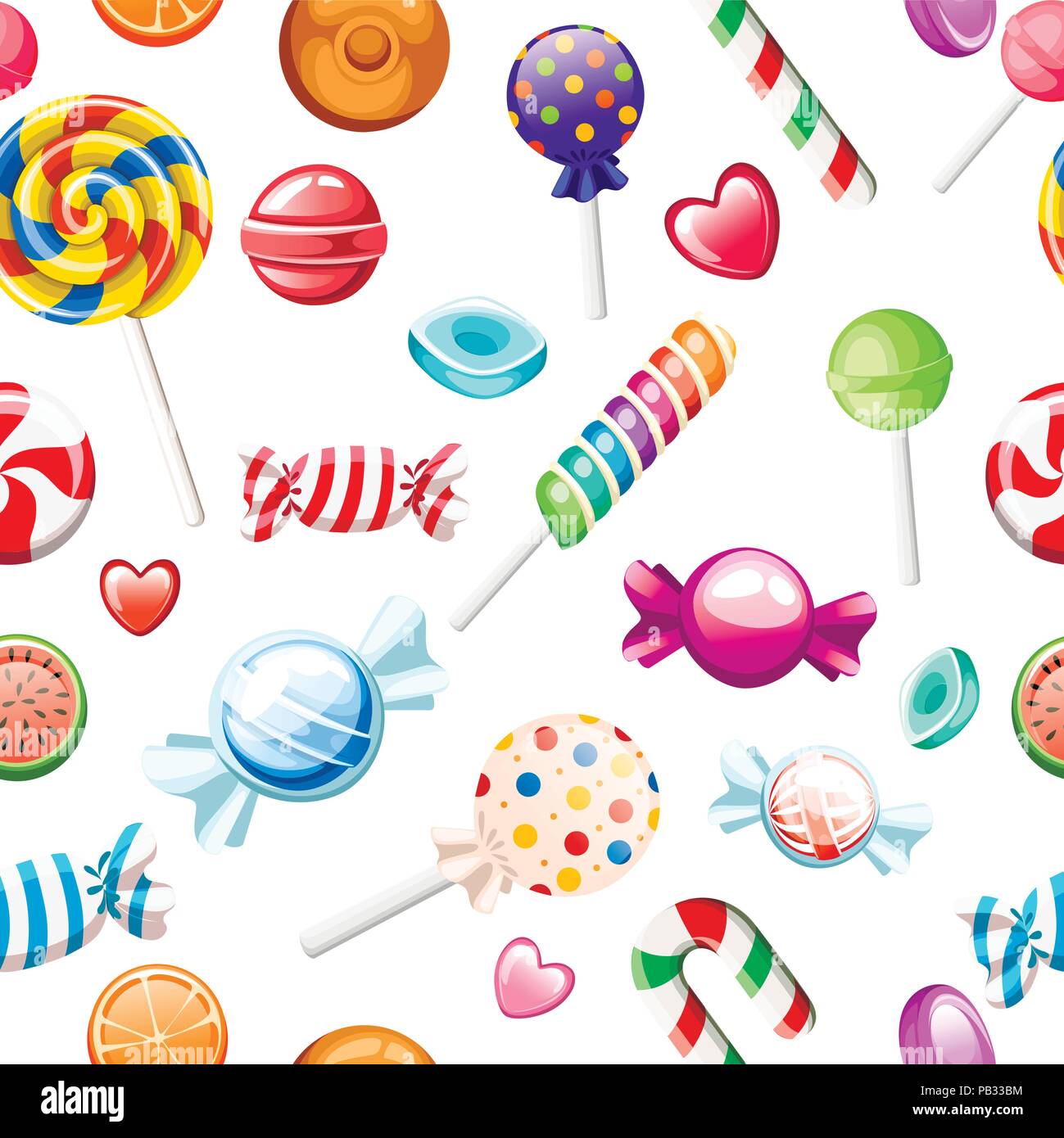 Seamless pattern. Big collection of different cartoon style candies ...