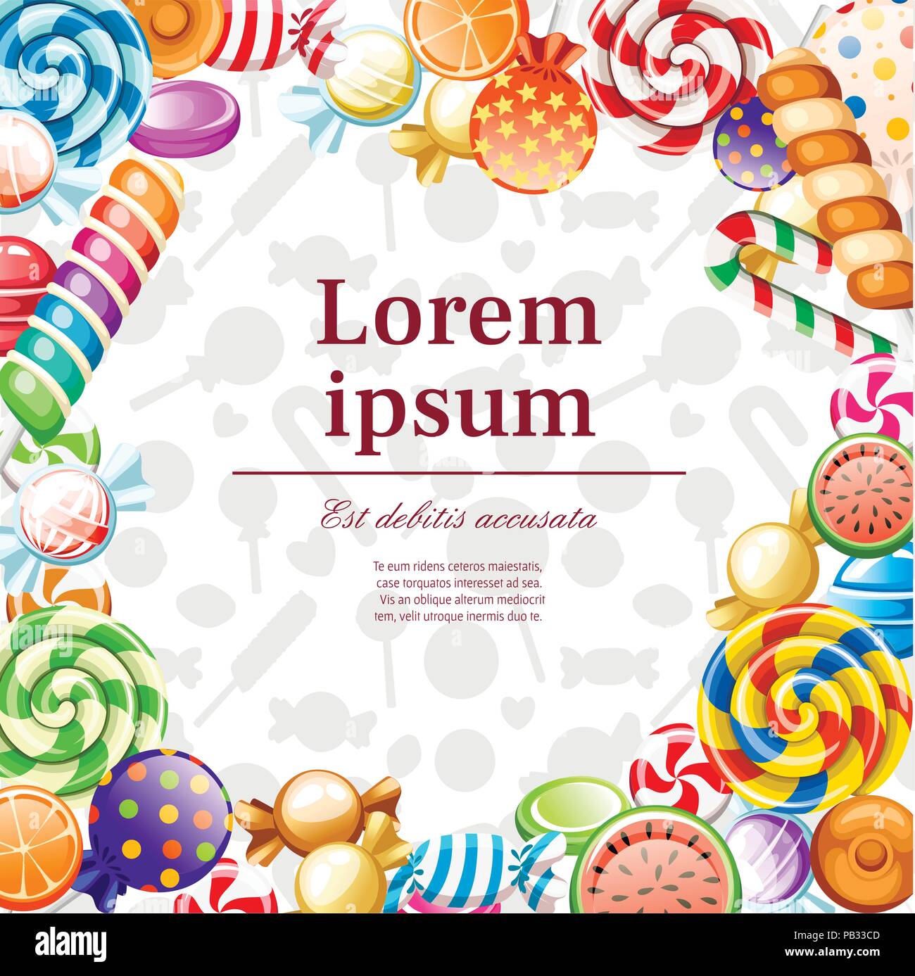 Candies pattern. Big collection of cartoon style candies. Wrapped and ...