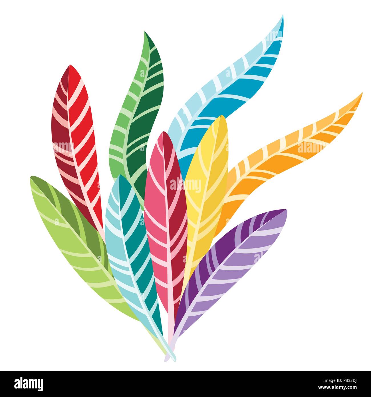 Group of colored bright feathers. Flat vector illustration isolated on ...