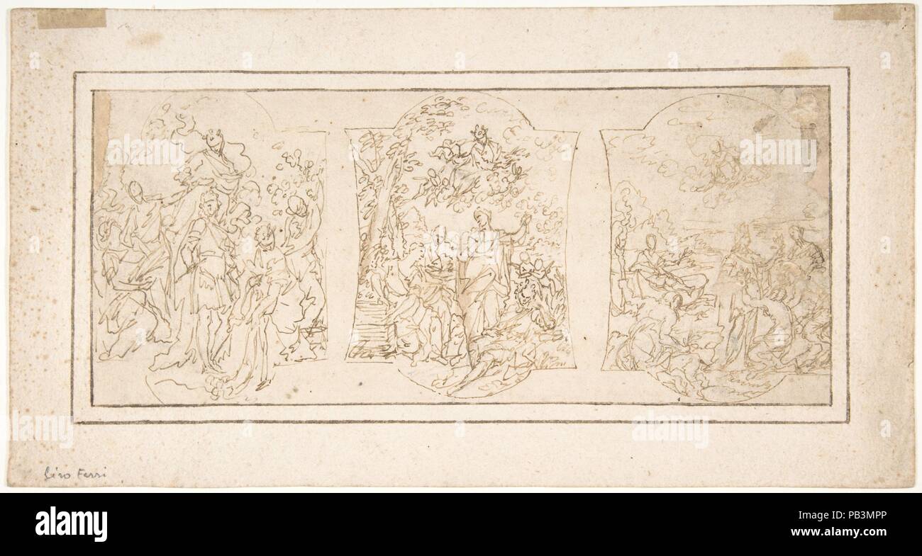 Drawing for Ceiling Decoration Consisting of Three Panels Each Showing ...
