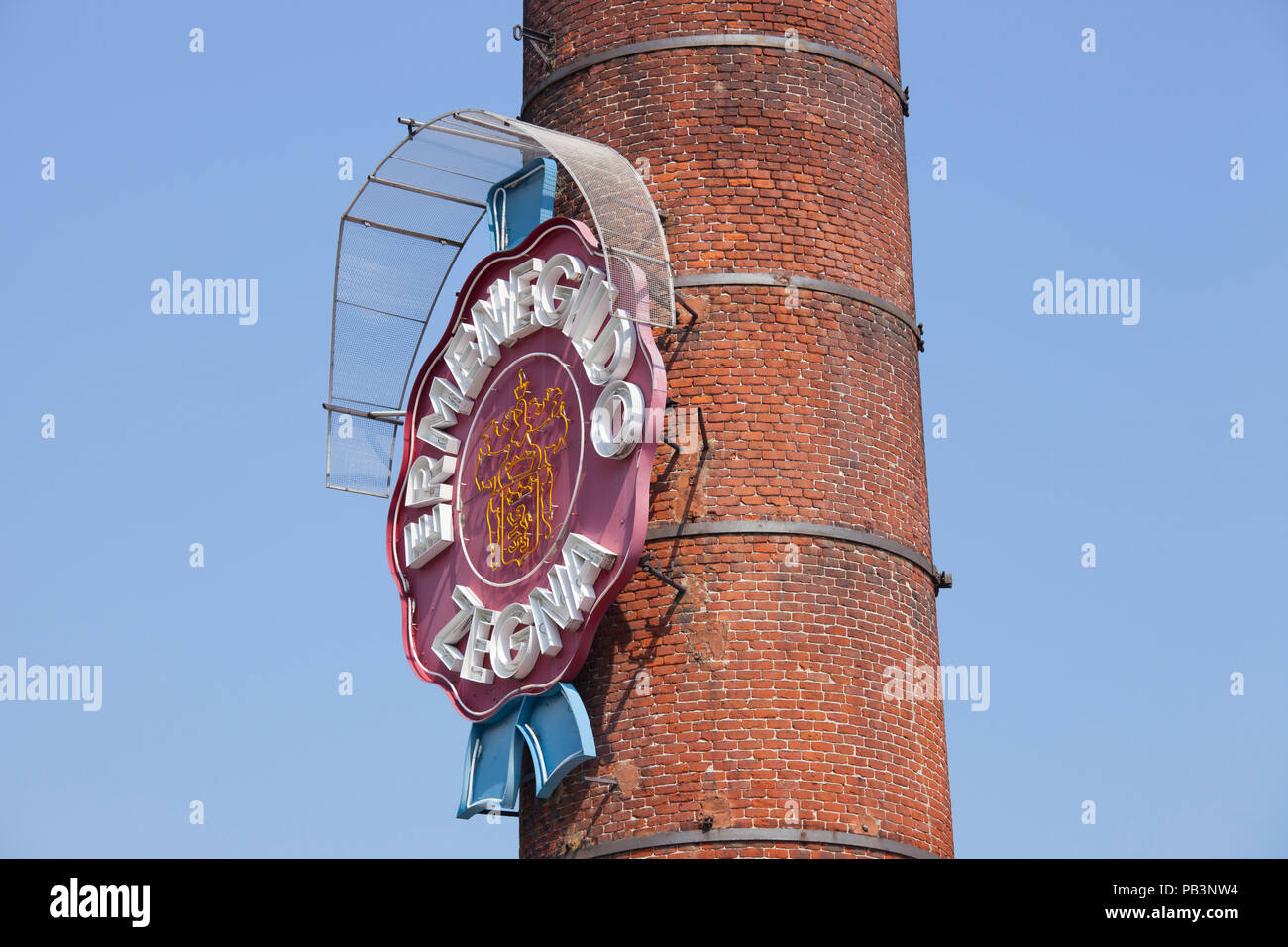 Historical chimney of the Wool Factory Ermenegildo Zegna with the ...