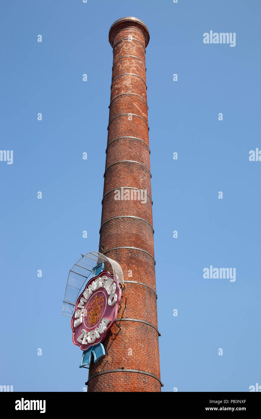 Historical chimney of the Wool Factory Ermenegildo Zegna with the ...