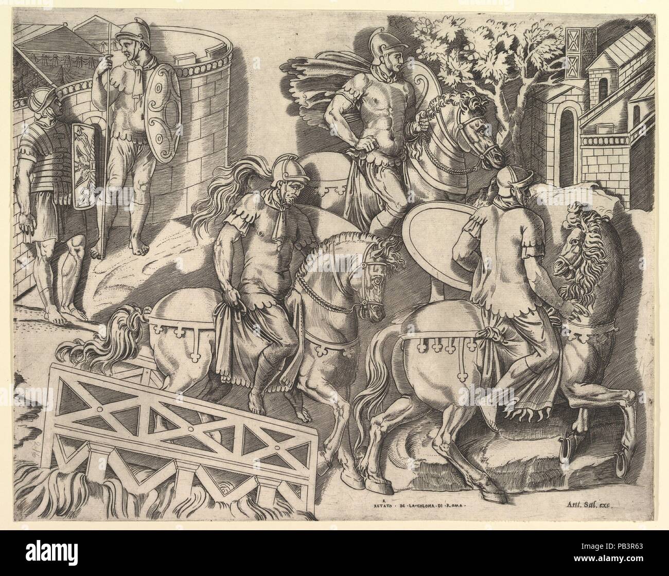 Speculum Romanae Magnificentiae: Roman Horsemen Crossing a Bridge (from ...