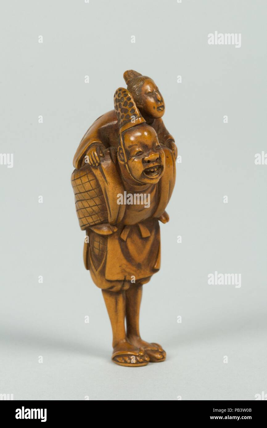 Netsuke of Man with Boy on His Back. Culture: Japan. Dimensions: H. 2 1 ...