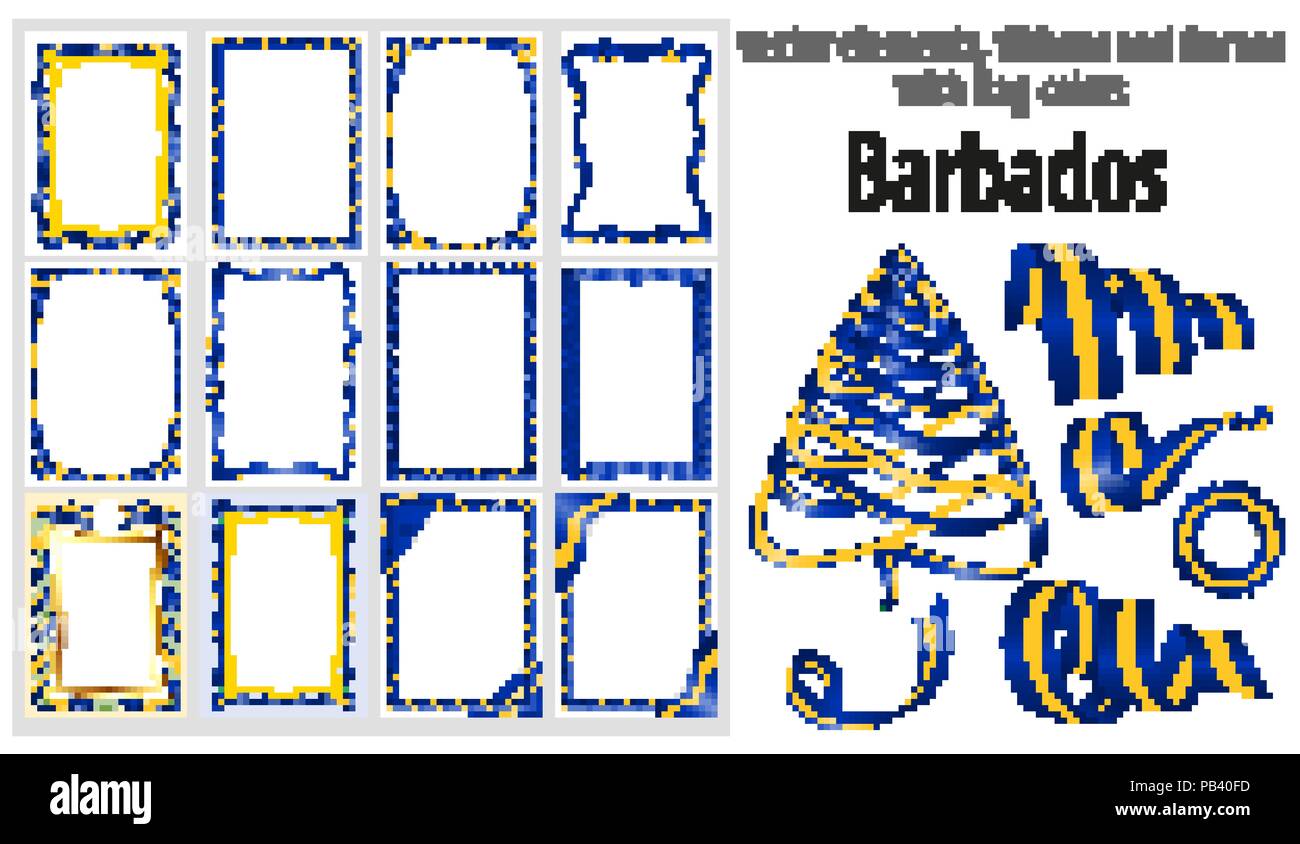 vector elements, ribbons and frames with flag colors Barbados, template ...