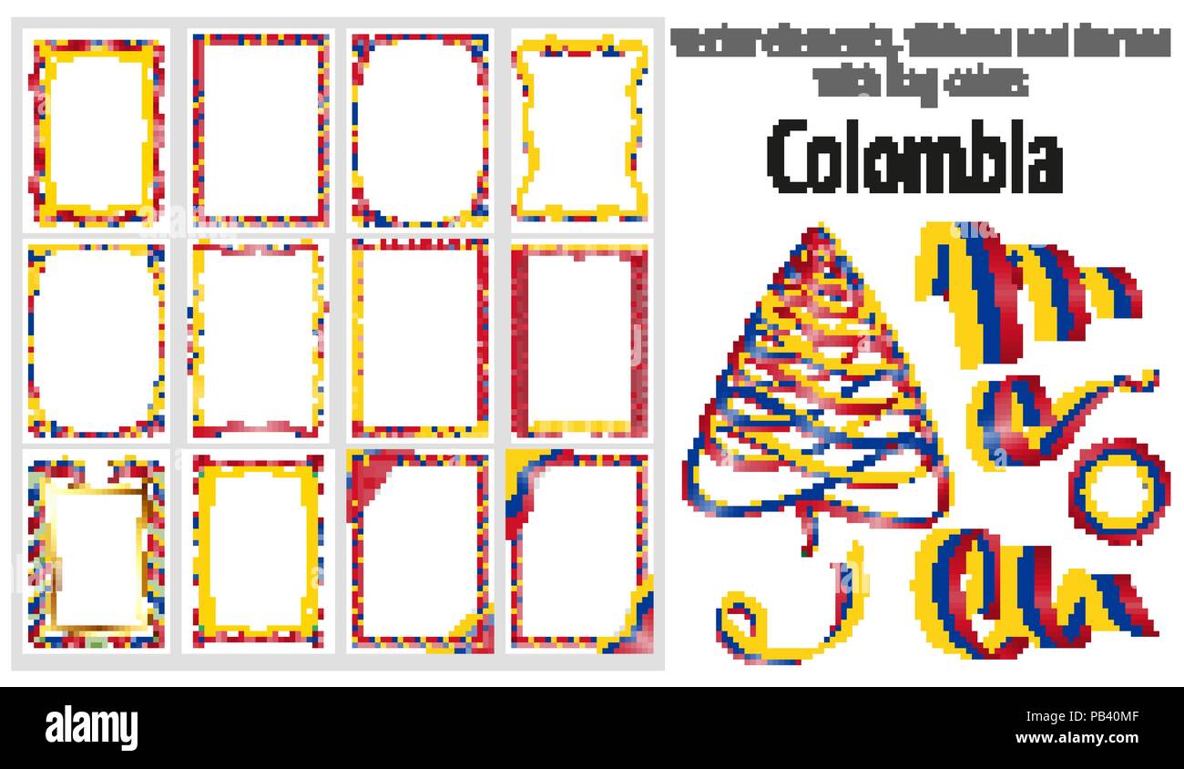 vector elements, ribbons and frames with flag colors Colombia, template ...