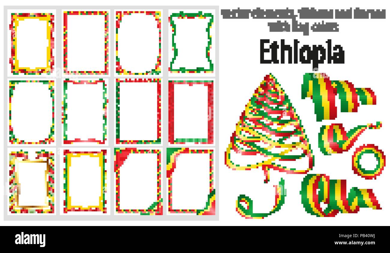 vector elements, ribbons and frames with flag colors Ethiopia, template ...