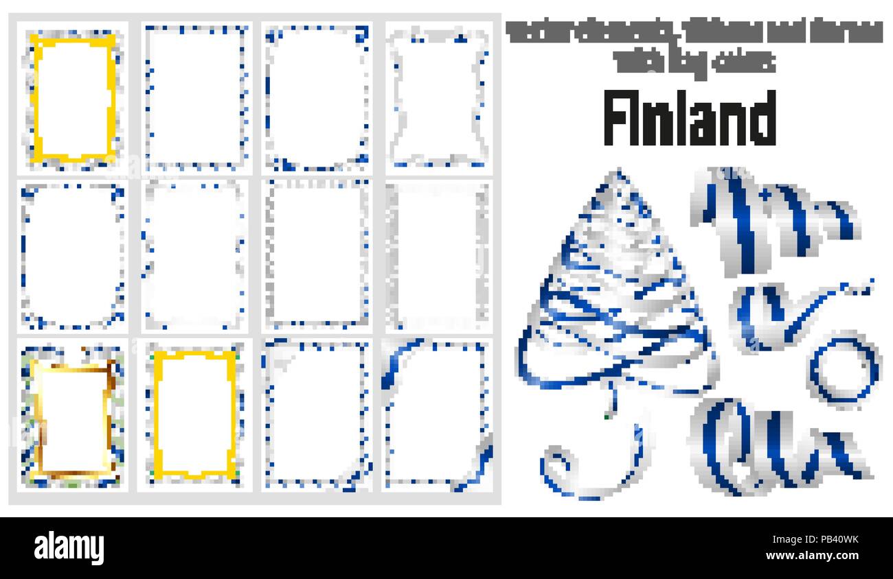 vector elements, ribbons and frames with flag colors Finland, template ...