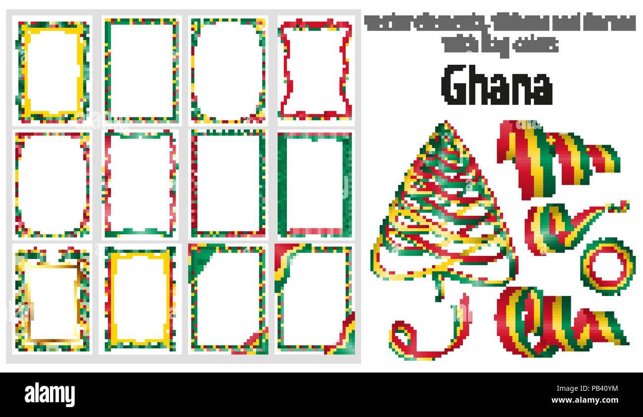vector elements, ribbons and frames with flag colors Ghana, template ...