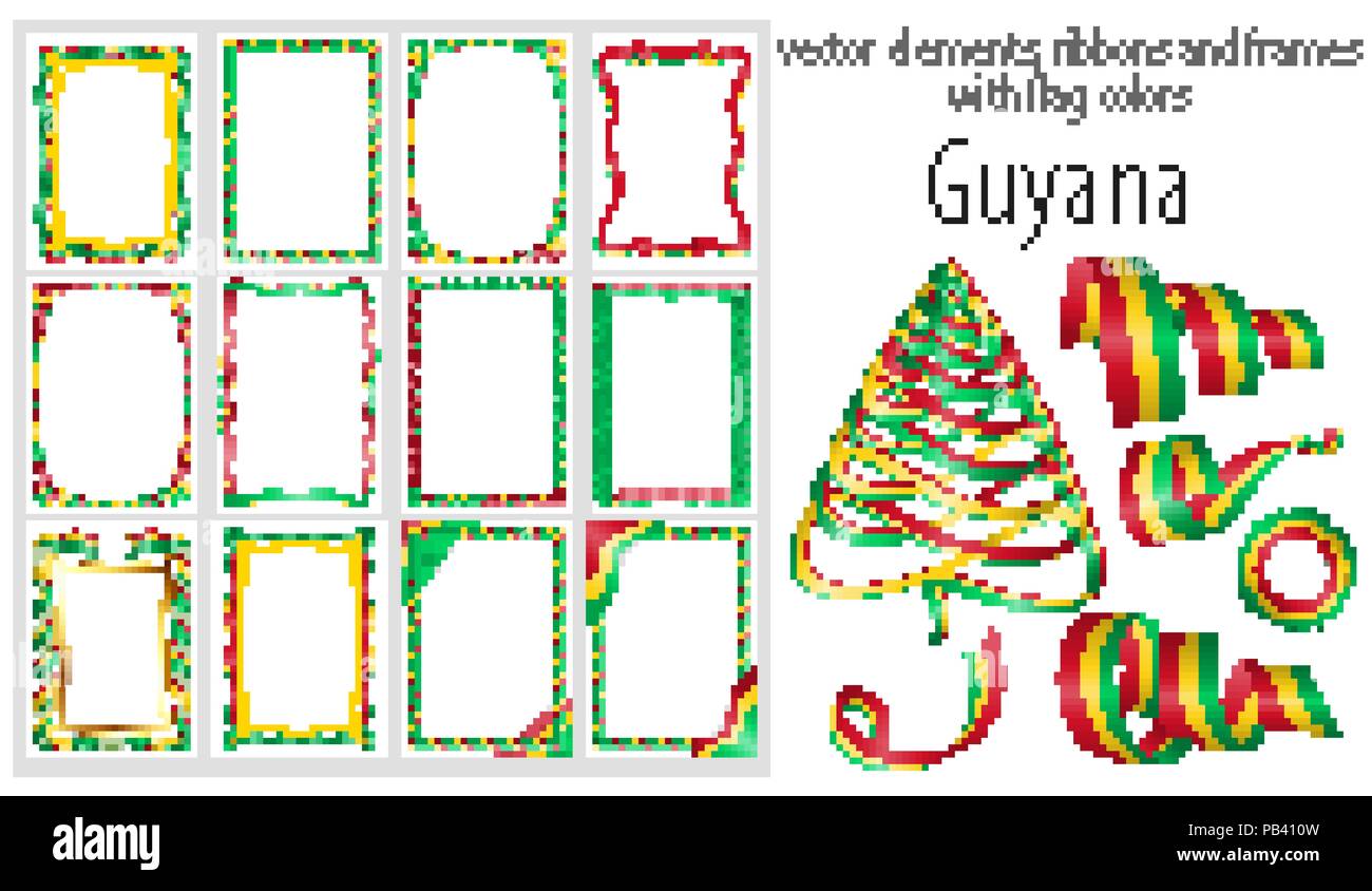 vector elements, ribbons and frames with flag colors Guyana, template for your certificate and ...