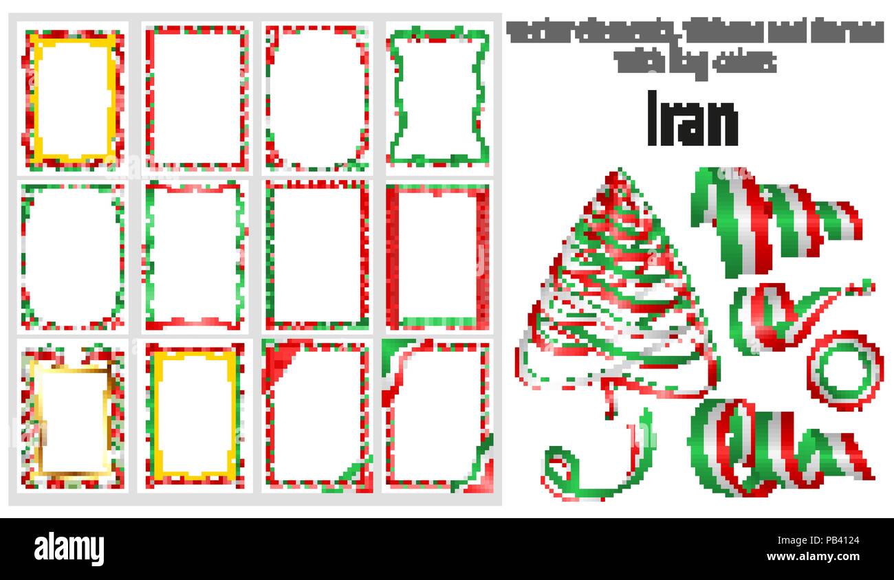 vector elements, ribbons and frames with flag colors Iran, template for ...