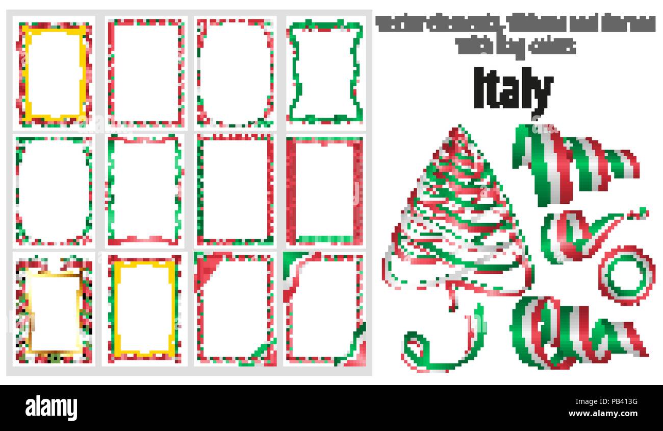 vector elements, ribbons and frames with flag colors Italy, template ...