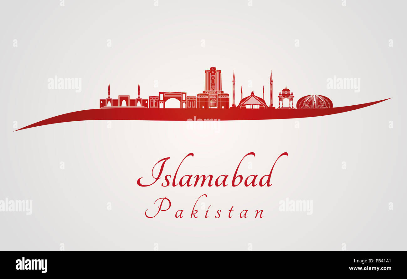 Islamabad skyline in red and gray background in editable vector file ...