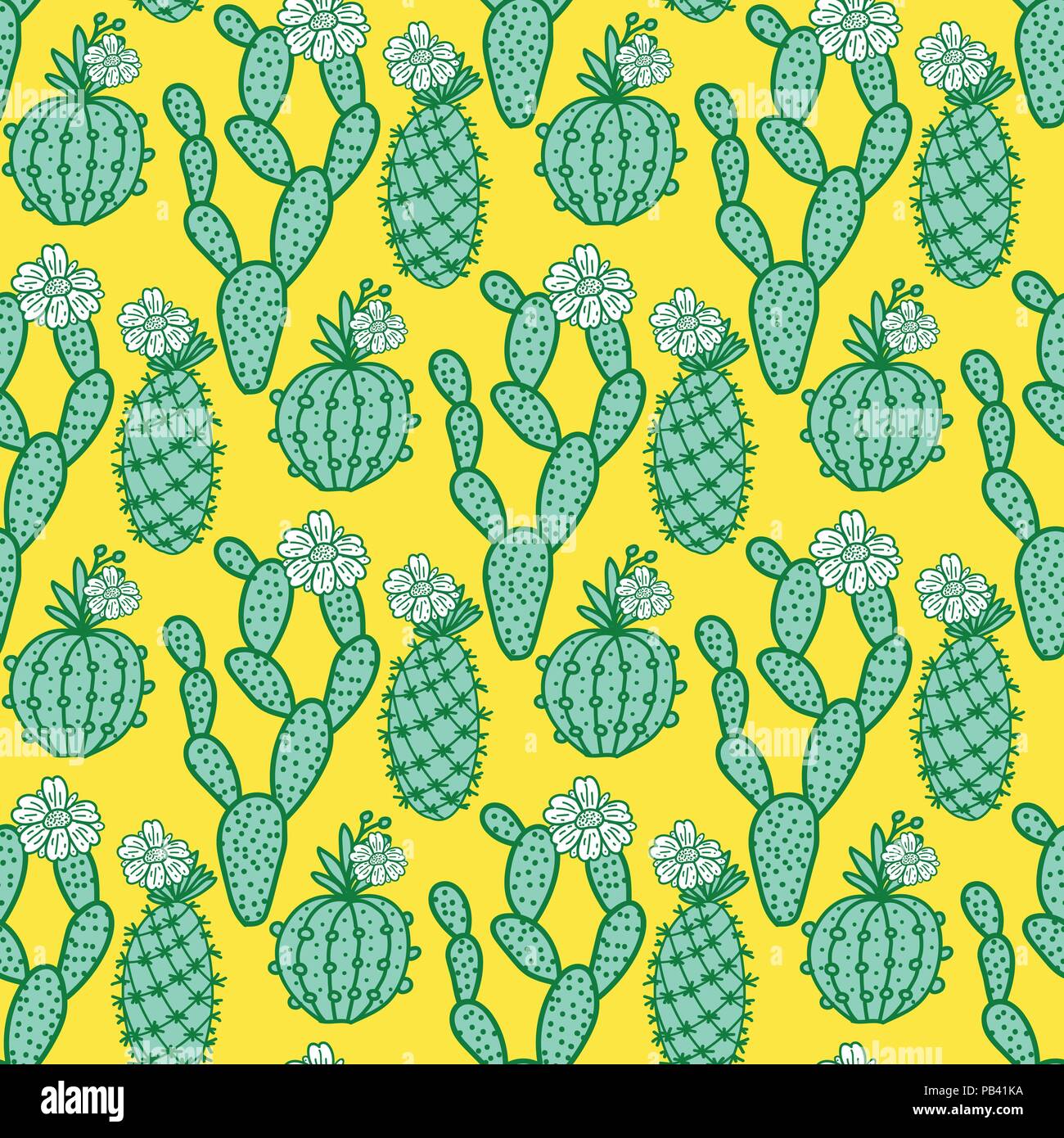Set hand drawn cactus with flowers. Seamless pattern. Vector ...
