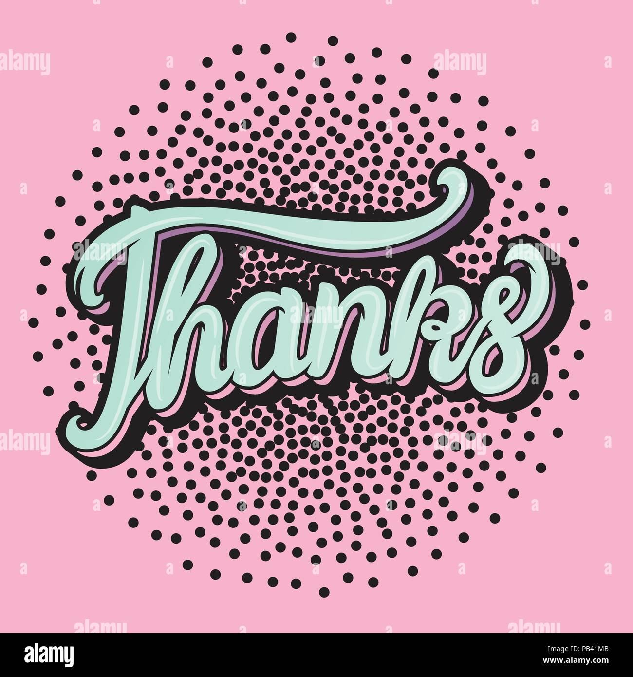 Vector Card Thanks hand lettering inscription Pop art style Stock ...