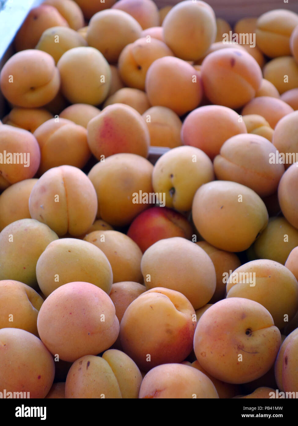 A great selection of peaches on sale in this outdoor market of Sete ...