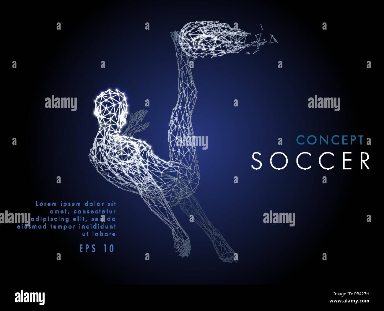 Abstract low-poly football player which consists of line and points, on ...