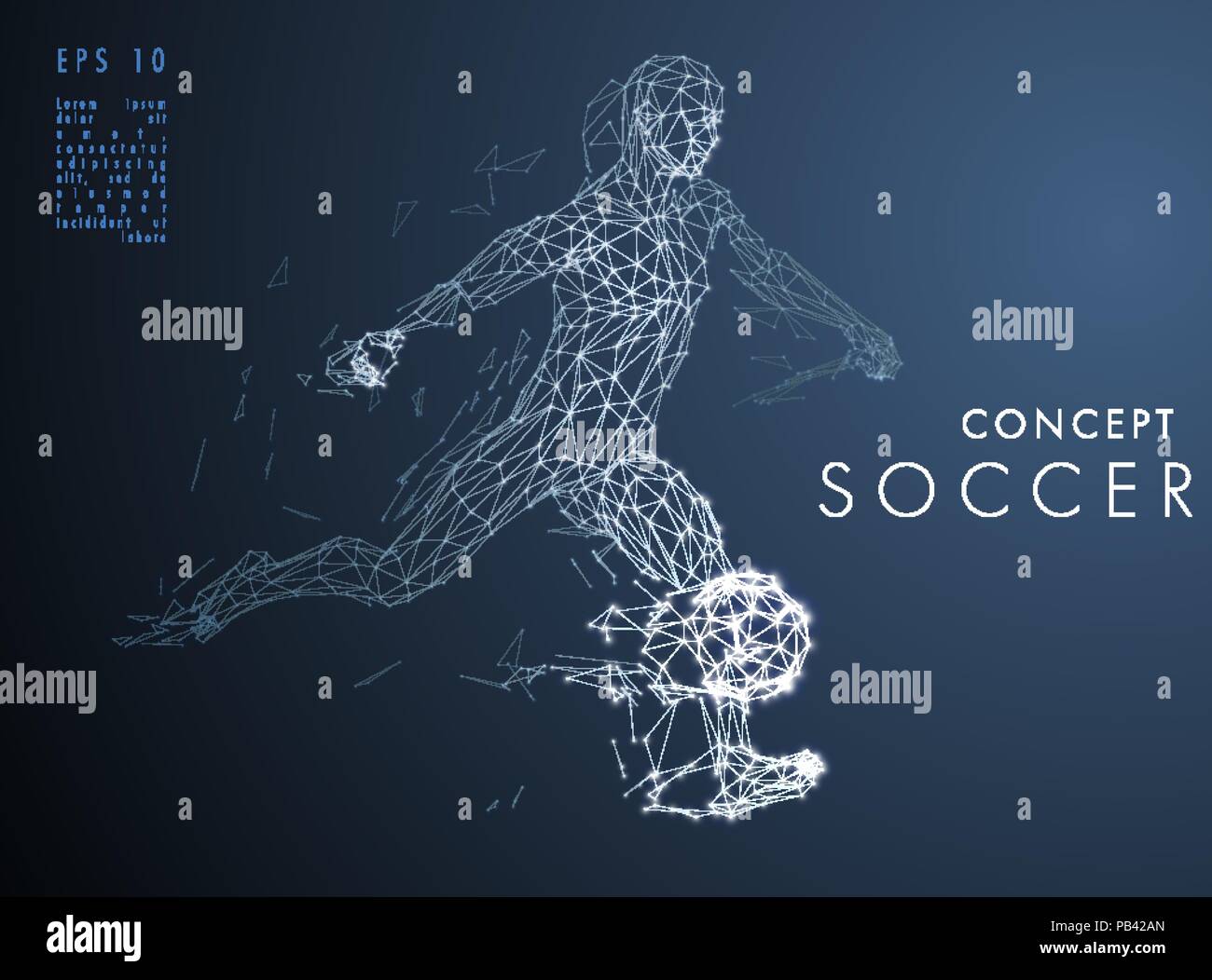 Abstract low-poly football player which consists of line and points, on ...