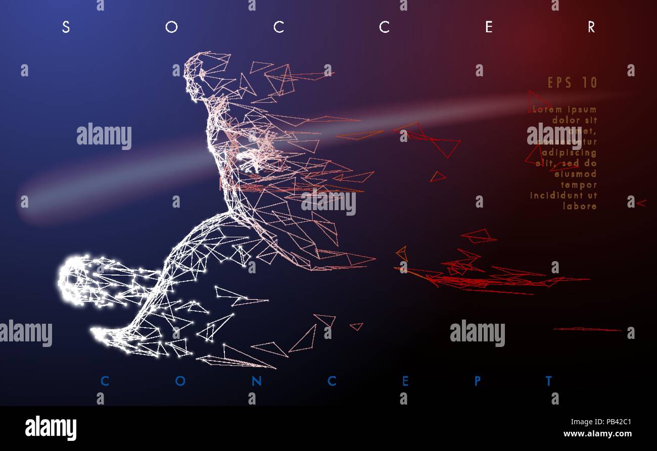 Abstract low-poly football player which consists of line and points, on ...