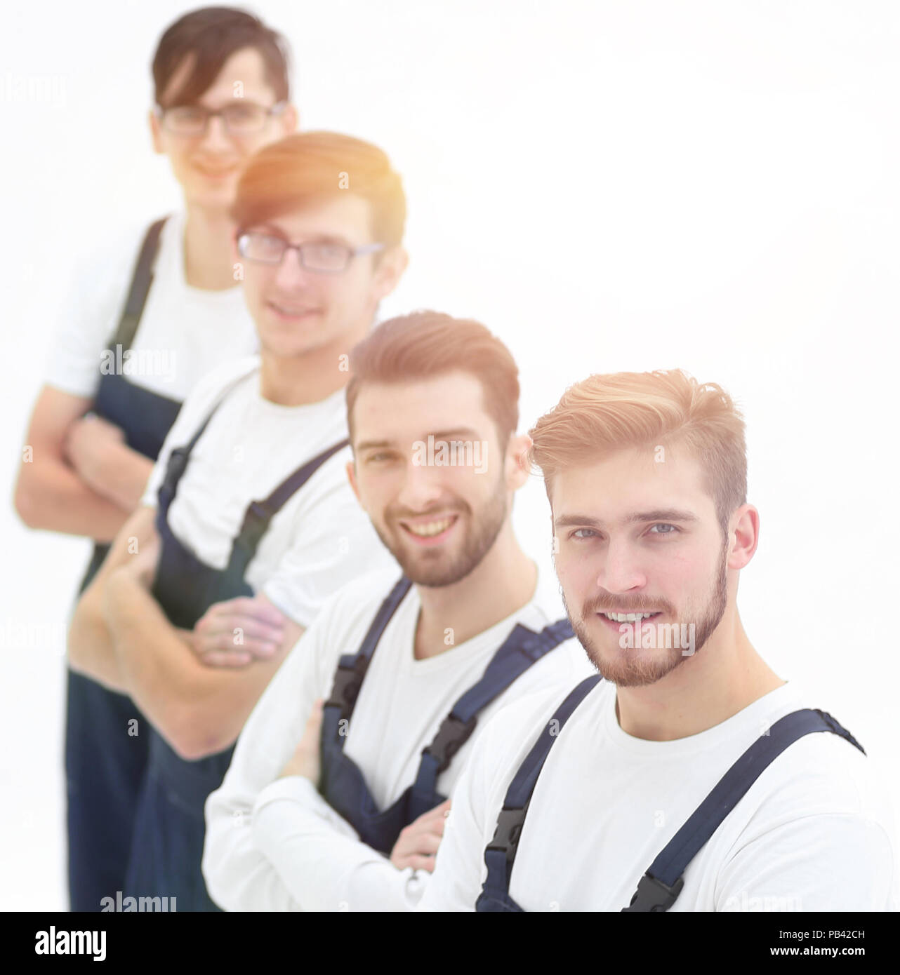 Group of professional industrial workers. Isolated over white ...