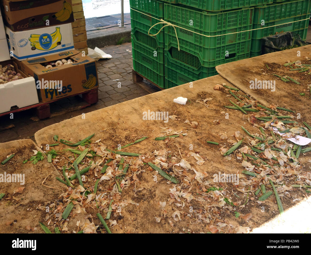 An Empty market food stall. Not a lot left on sale at this late in the ...