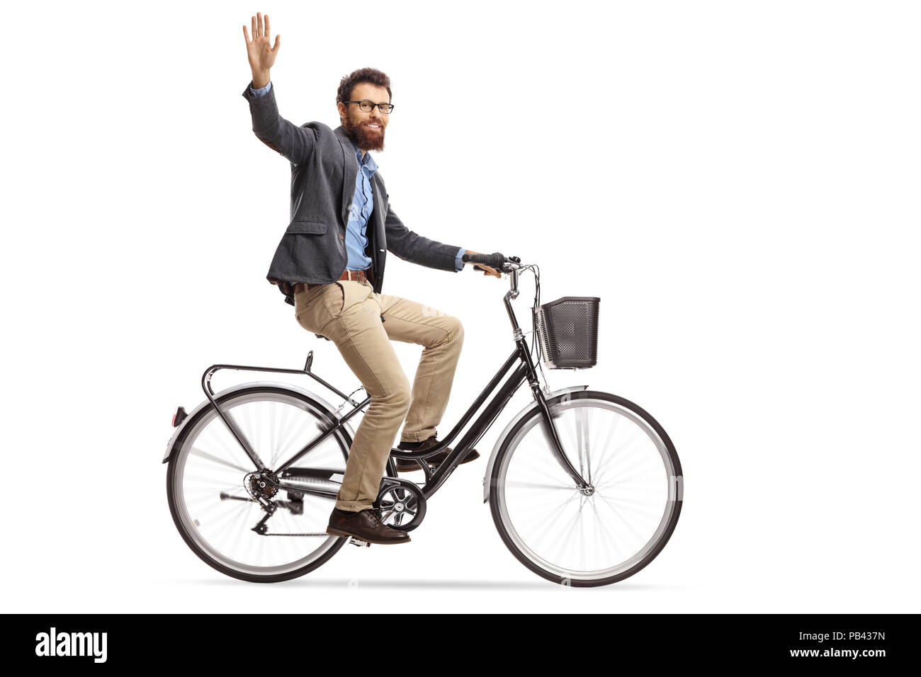 Man riding bike waving hi-res stock photography and images - Alamy