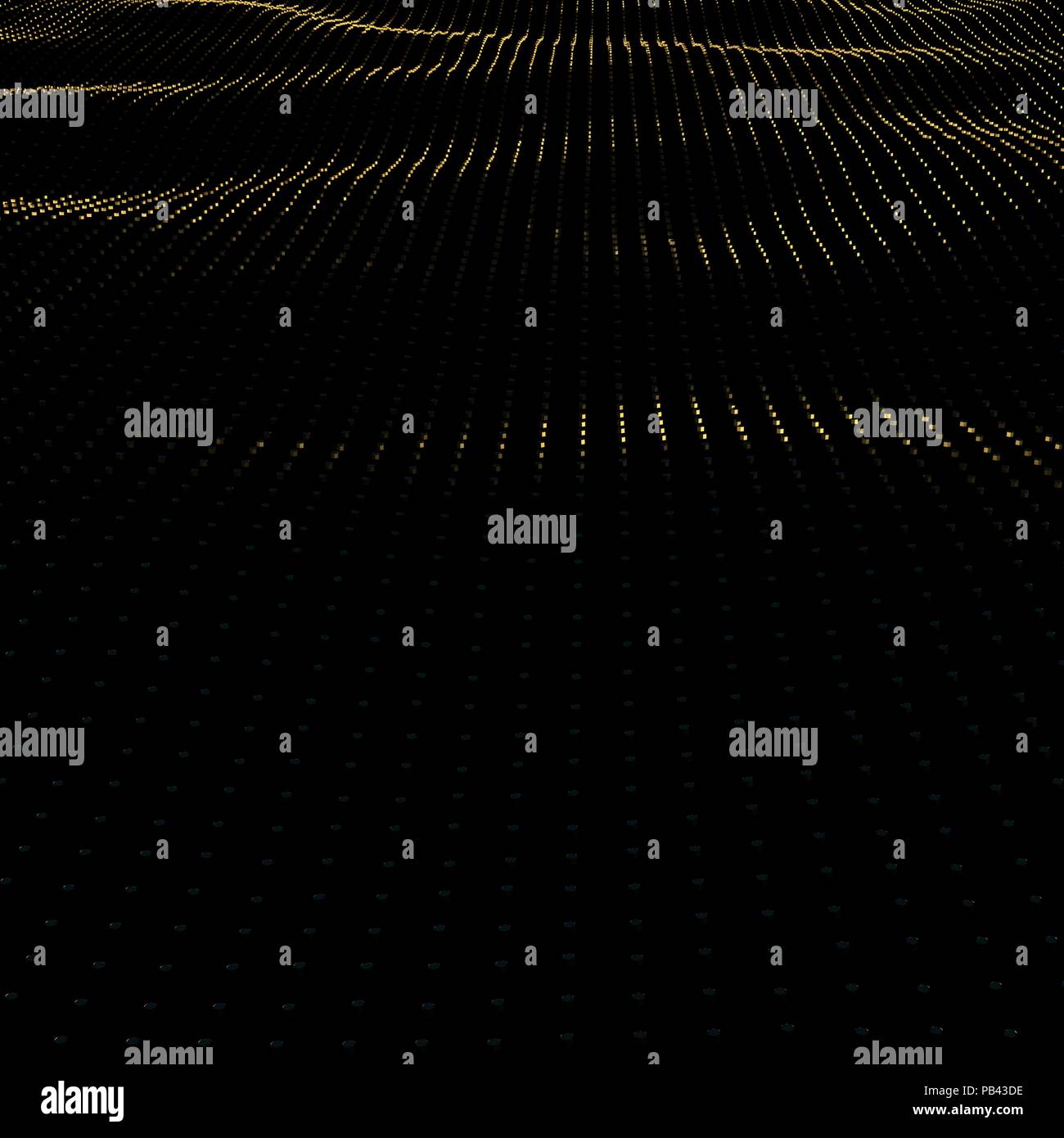 Illustration background of particles on surface with waves. 3D render ...