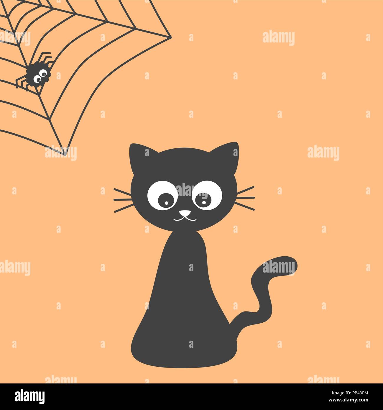 cute cartoon black cat and spider halloween vector illustration Stock ...