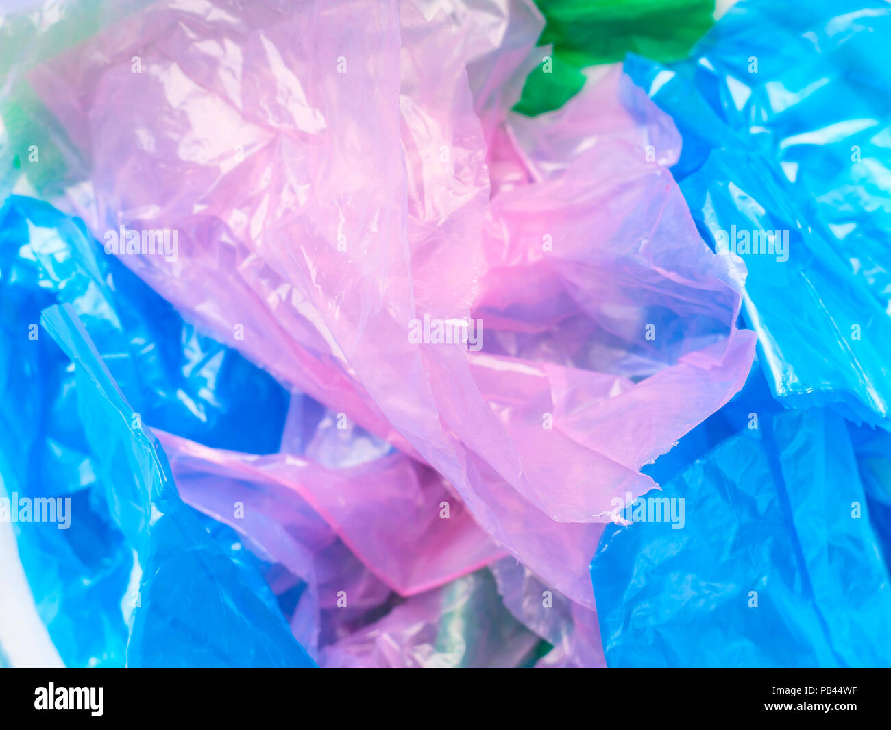 Colorful pastic bags texture closeup. Plastic use or disposal concept ...