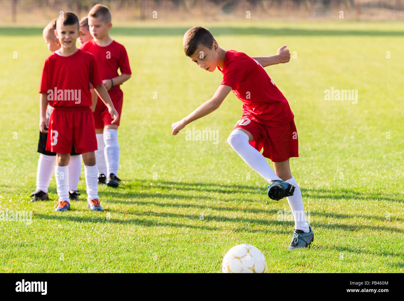 Children's soccer team in the field exercise Stock Photo - Alamy