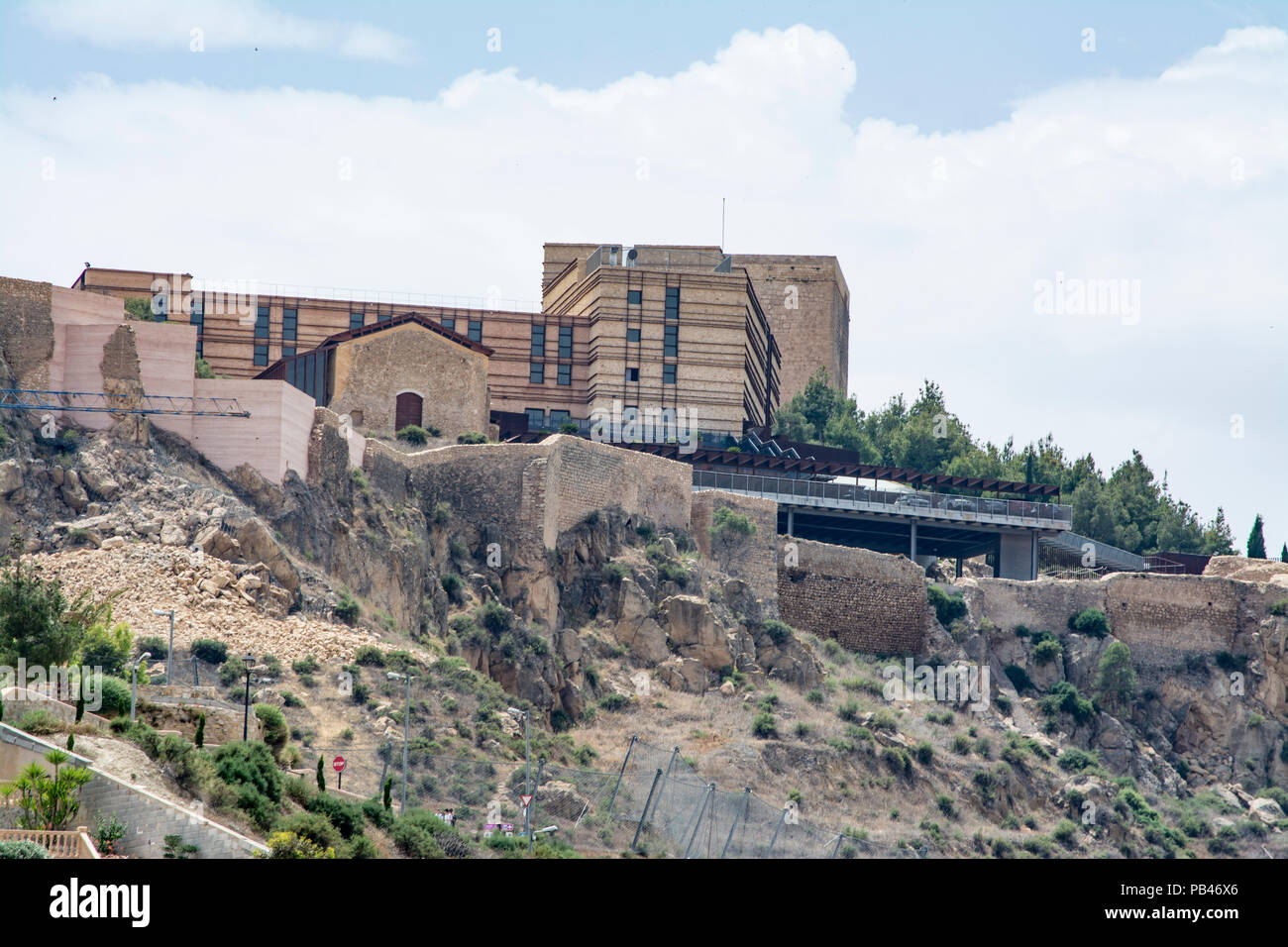Parador of Lorca on it's hilltop with Lorca Castle behind Stock Photo ...