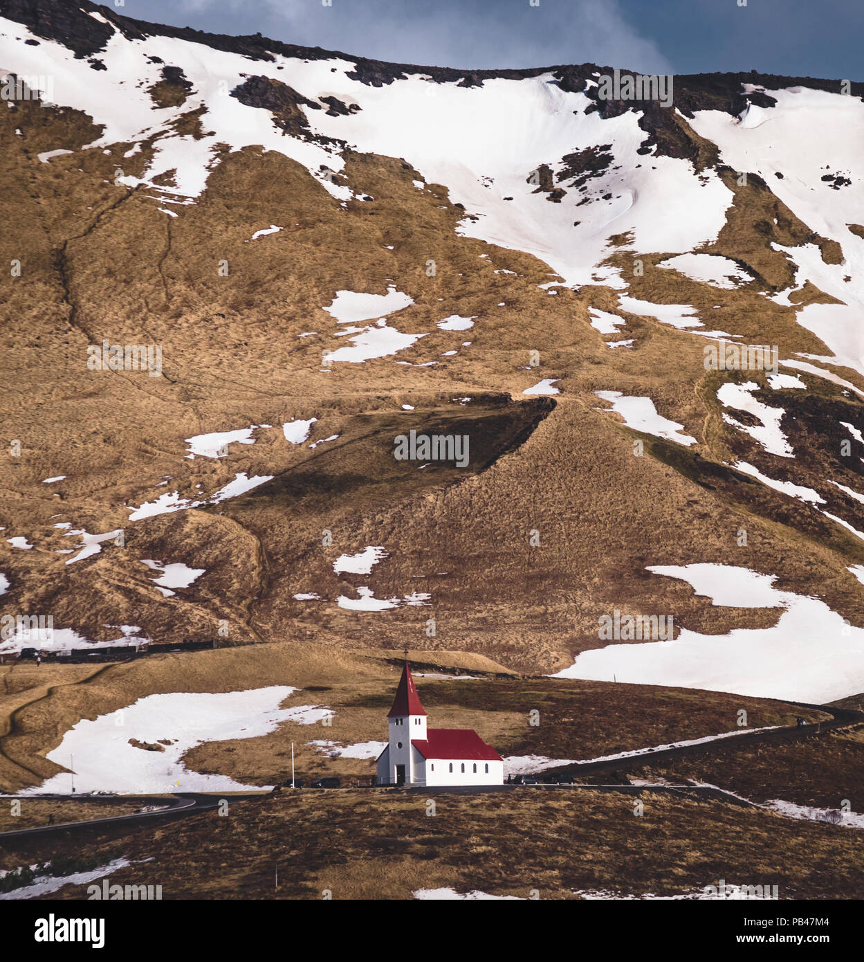 Panoramic view of the Vik at sunrise sunset . South Iceland.Typical red ...