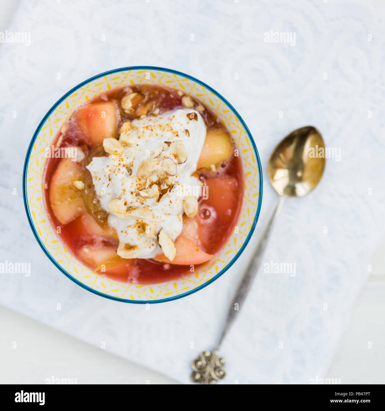 Homemade rhubarb and apple compote with coconut yogurt and oatmeal ...