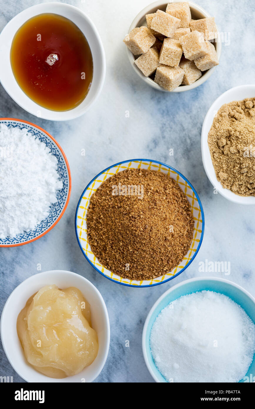 Different Kinds of Sugar and Sweeteners in the Bowls, such as coconut ...