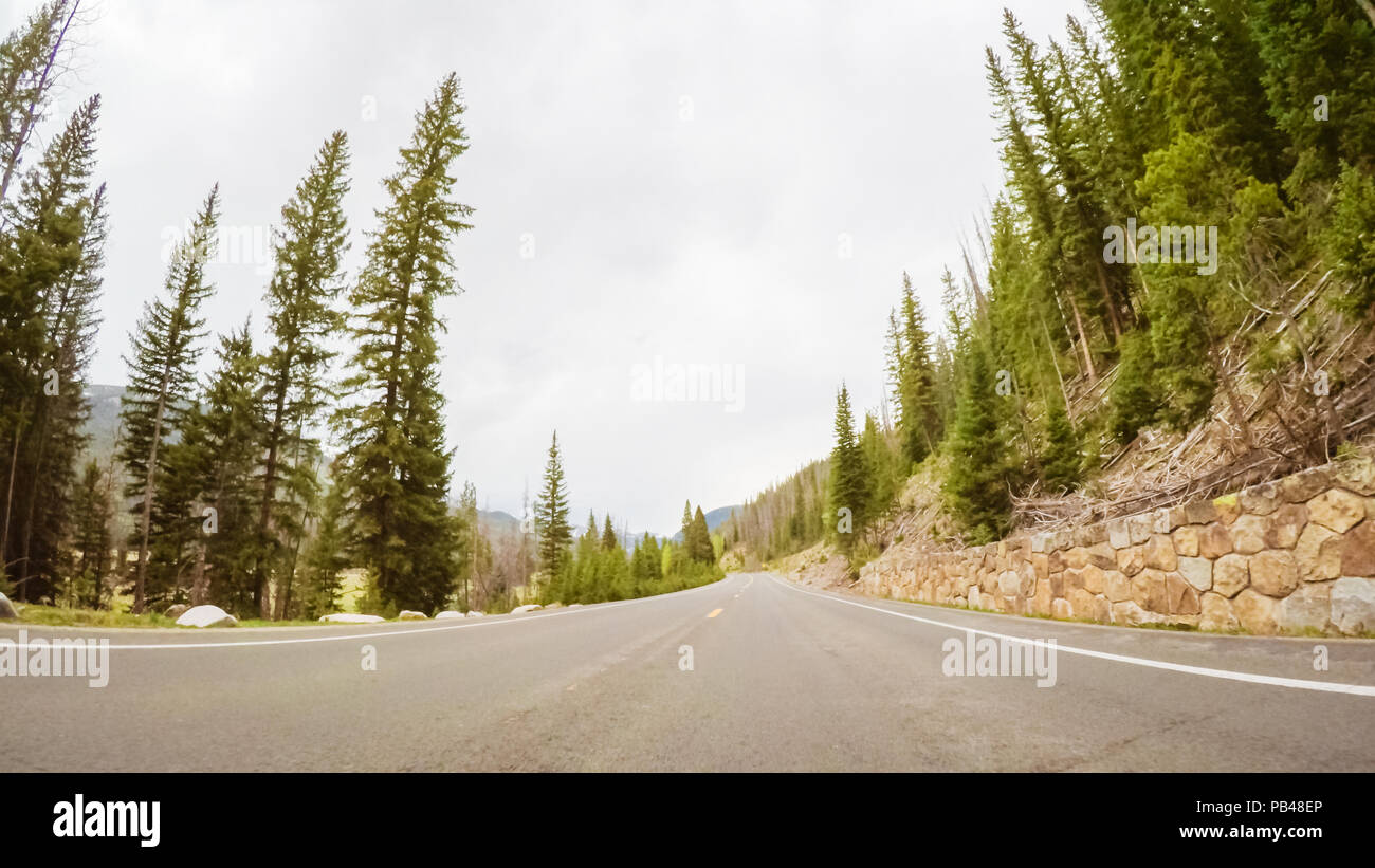 Driving on mountain highway 40 over Berthoud Pass in the Summer Stock ...