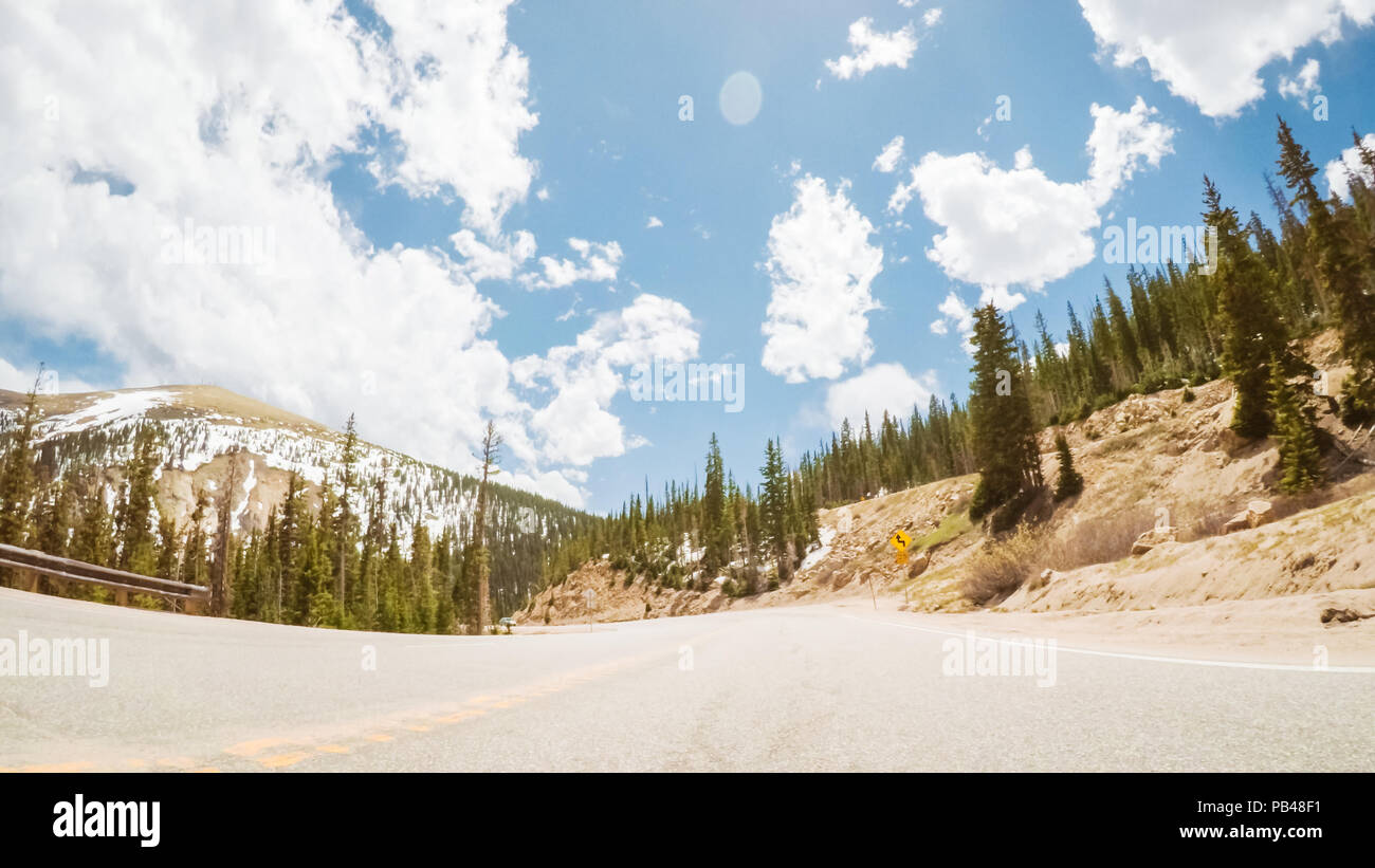 Driving on mountain highway 40 over Berthoud Pass in the Summer Stock ...