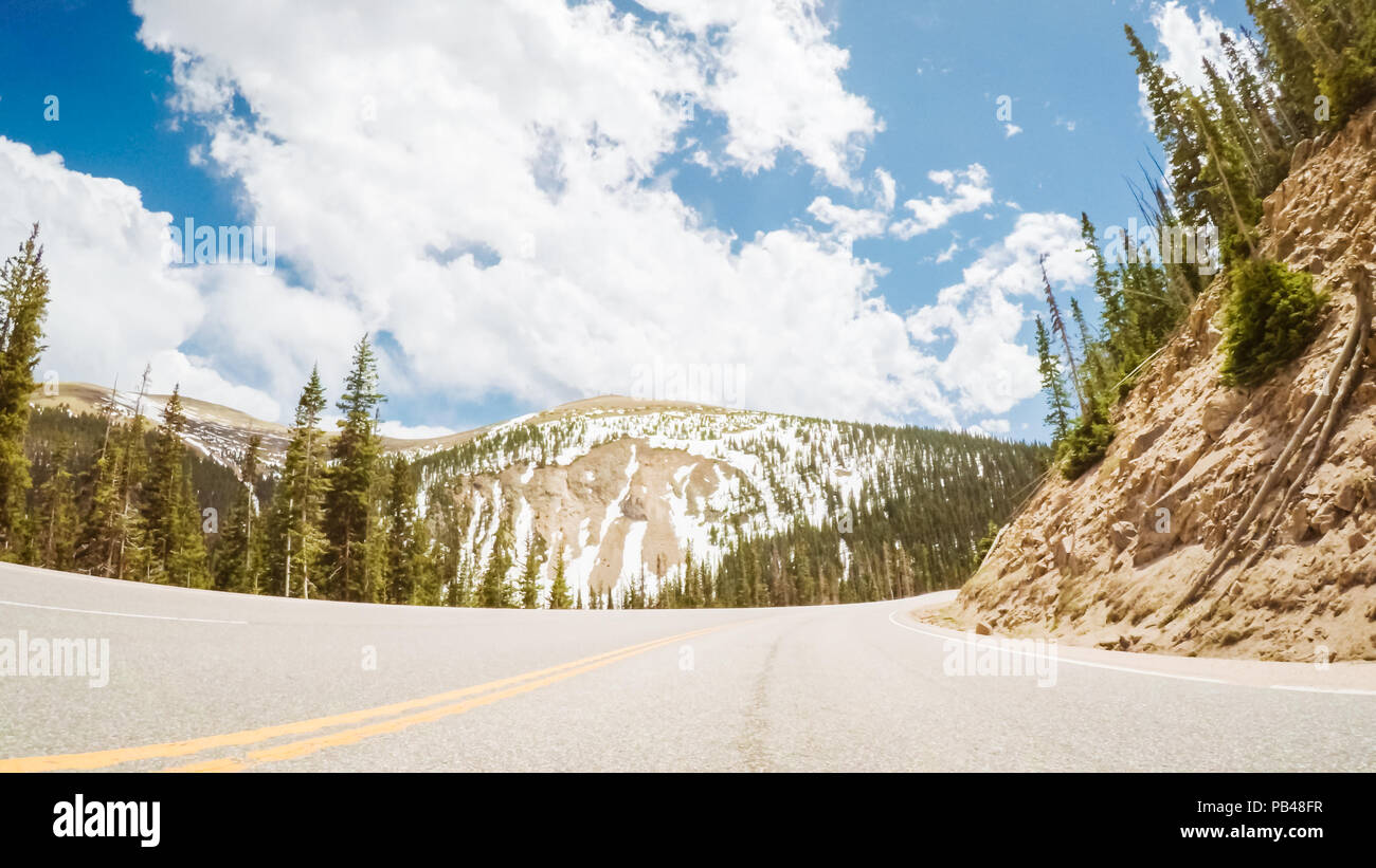 Driving on mountain highway 40 over Berthoud Pass in the Summer Stock ...