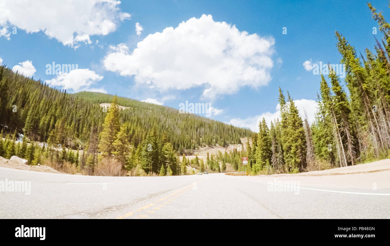 Driving on mountain highway 40 over Berthoud Pass in the Summer Stock ...