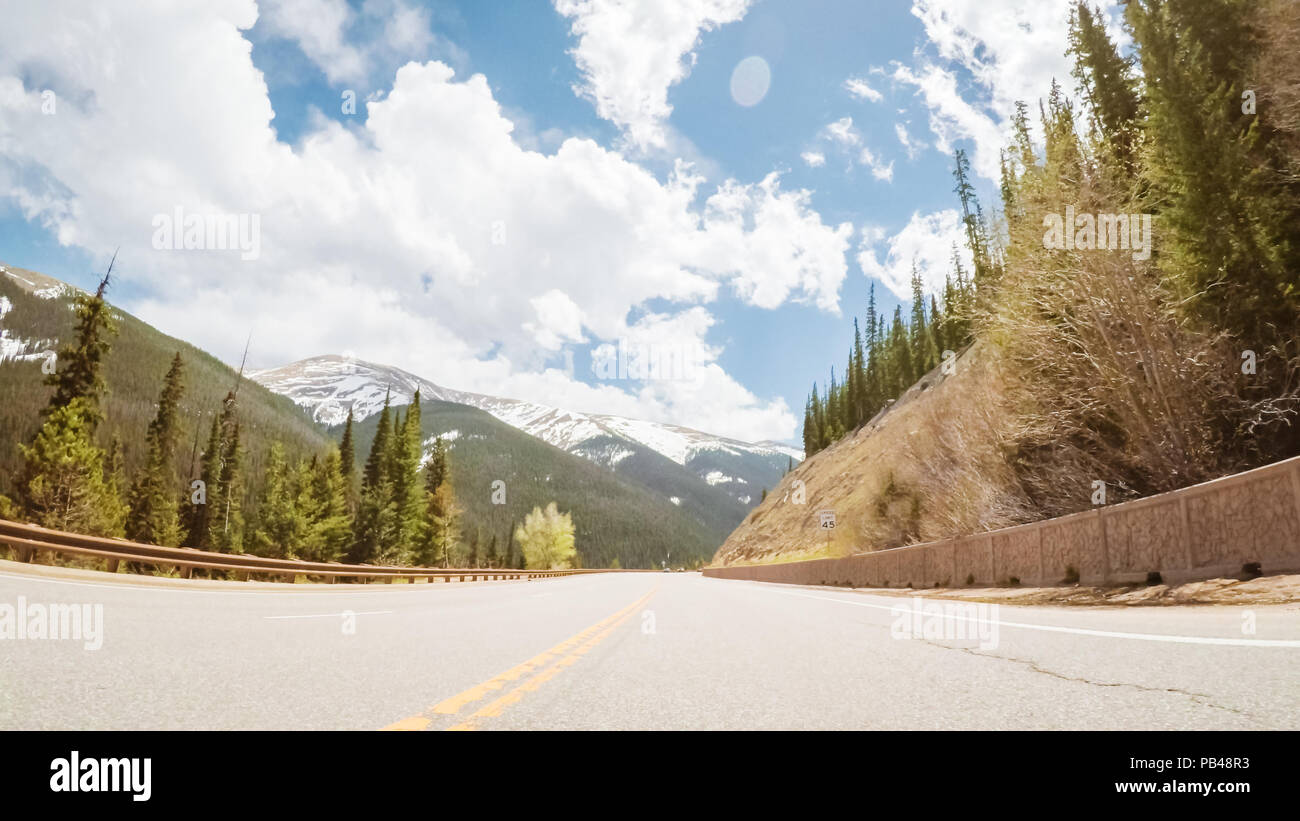 Driving on mountain highway 40 over Berthoud Pass in the Summer Stock ...