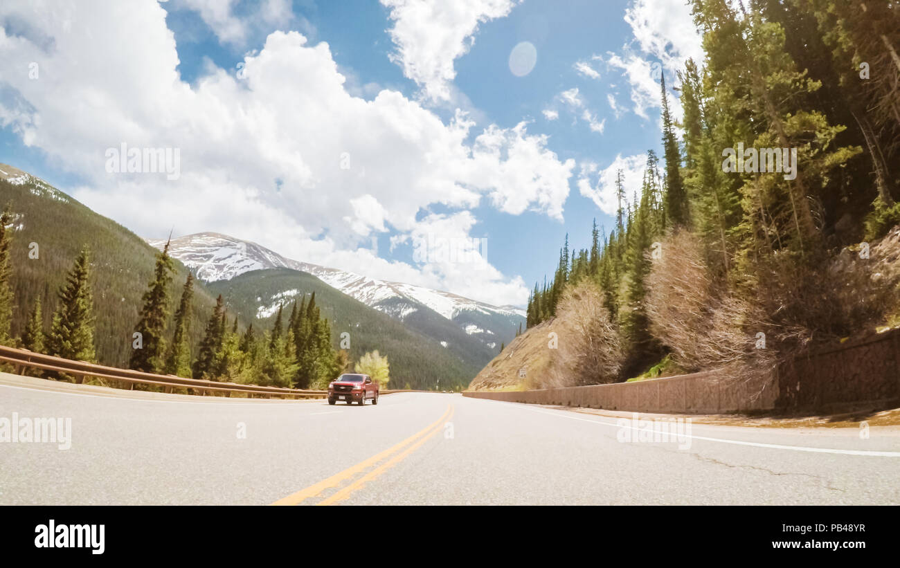 Driving on mountain highway 40 over Berthoud Pass in the Summer Stock ...