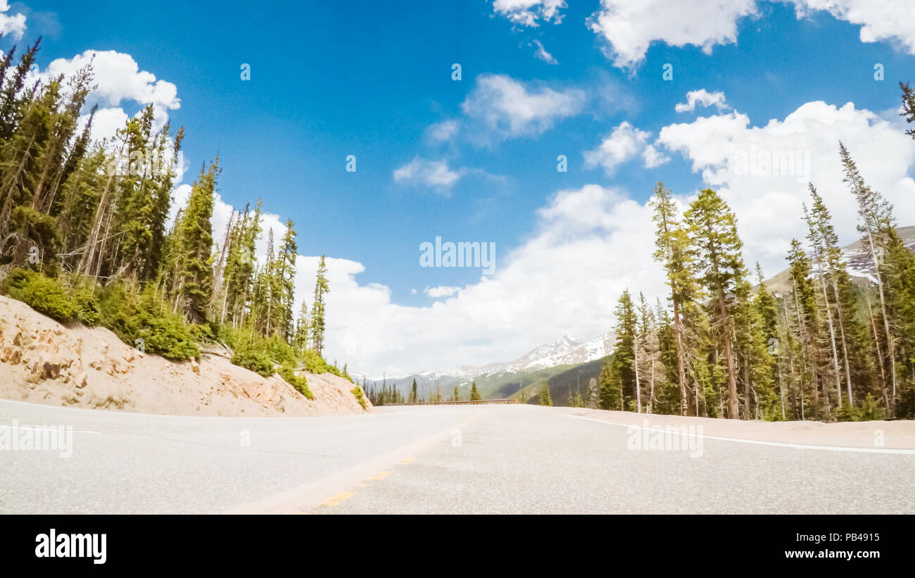 Driving on mountain highway 40 over Berthoud Pass in the Summer Stock ...