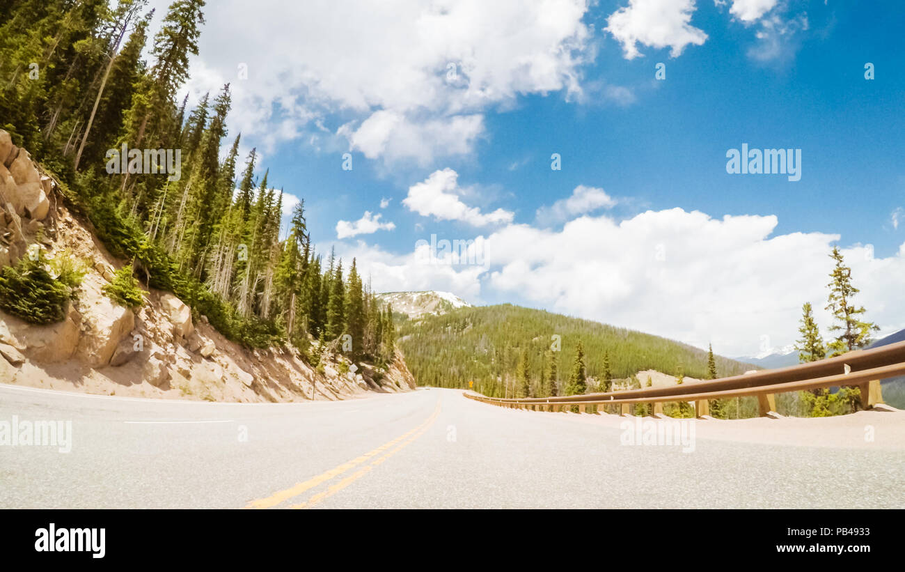 Driving on mountain highway 40 over Berthoud Pass in the Summer Stock ...