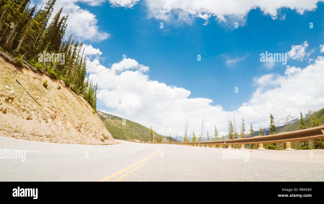 Driving on mountain highway 40 over Berthoud Pass in the Summer Stock ...