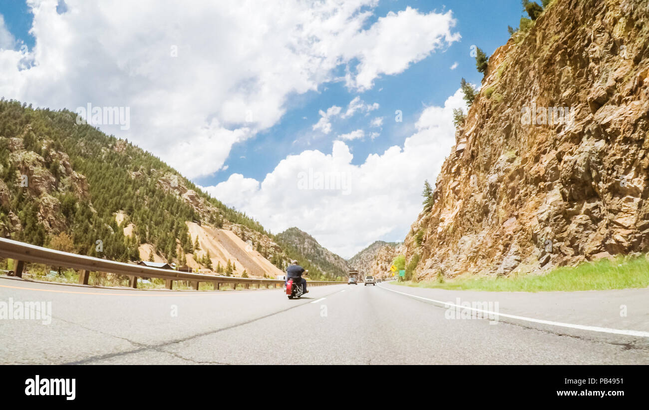 Driving on interstate highway in the mountains Stock Photo - Alamy