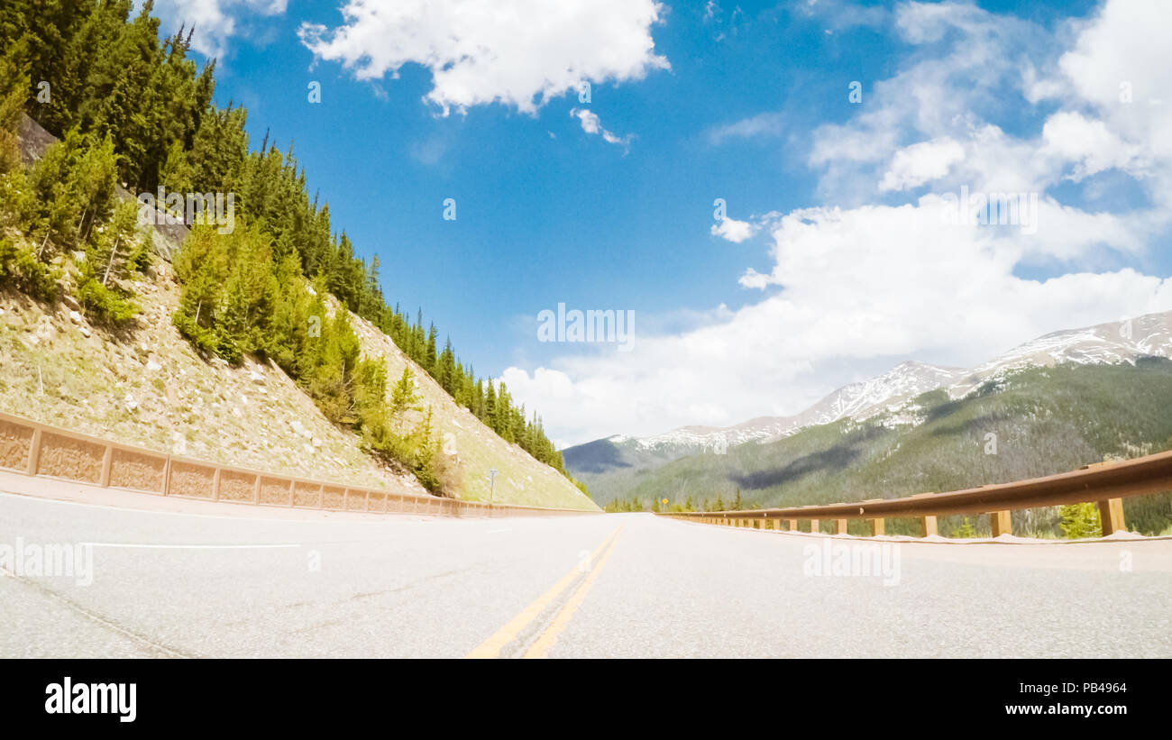 Driving on mountain highway 40 over Berthoud Pass in the Summer Stock ...