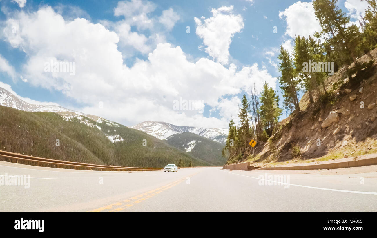 Driving on mountain highway 40 over Berthoud Pass in the Summer Stock ...