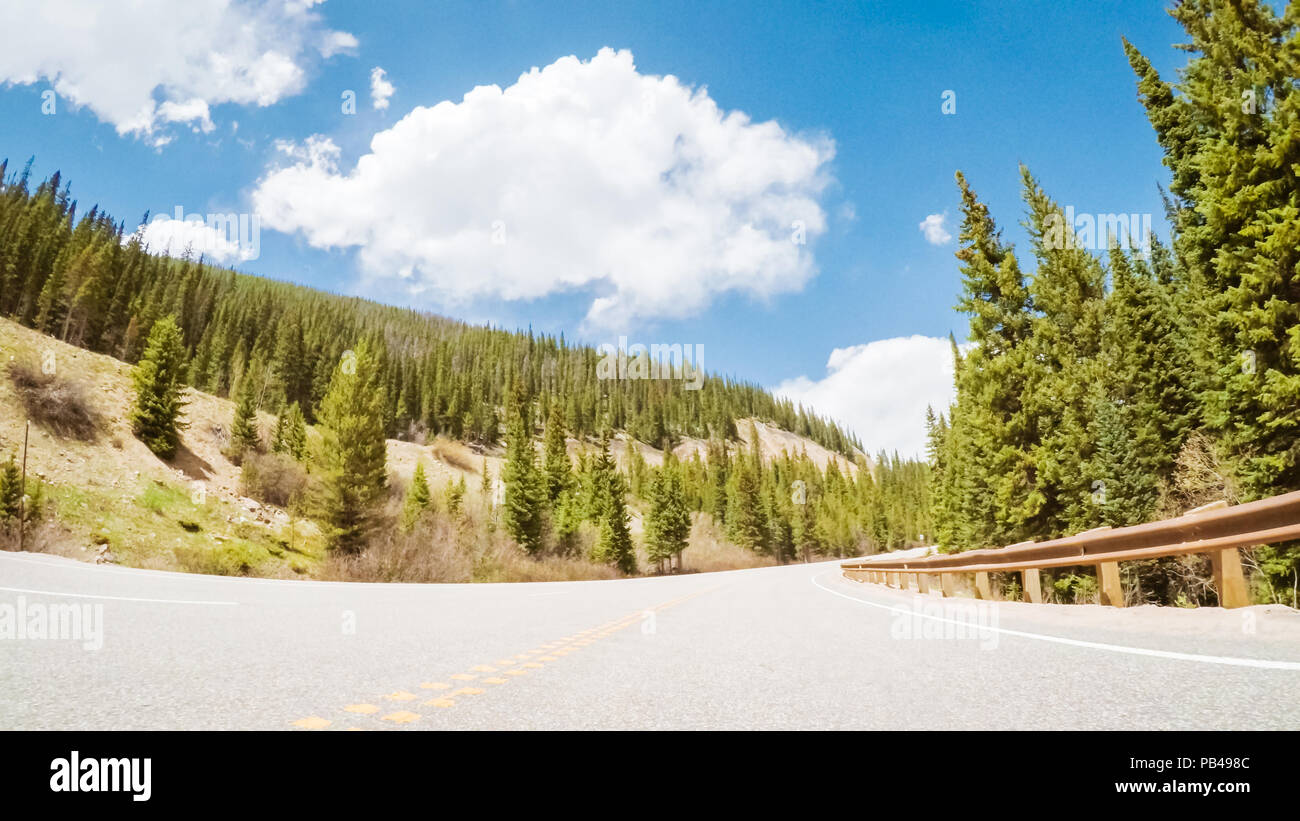 Driving on mountain highway 40 over Berthoud Pass in the Summer Stock ...
